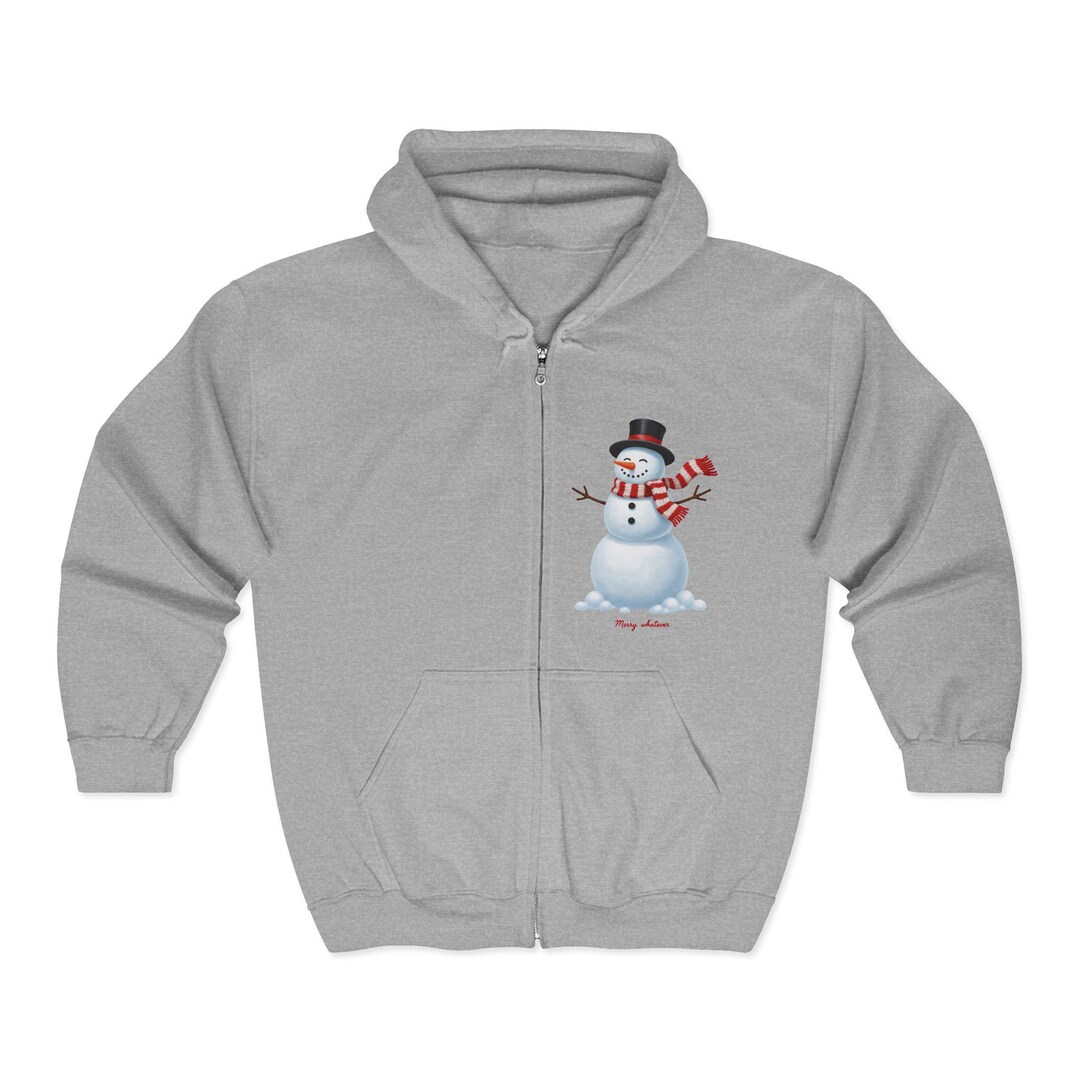 Snowman Design Zip-up Hoodie, Winter Fashion, Holiday Gift, Cozy ...