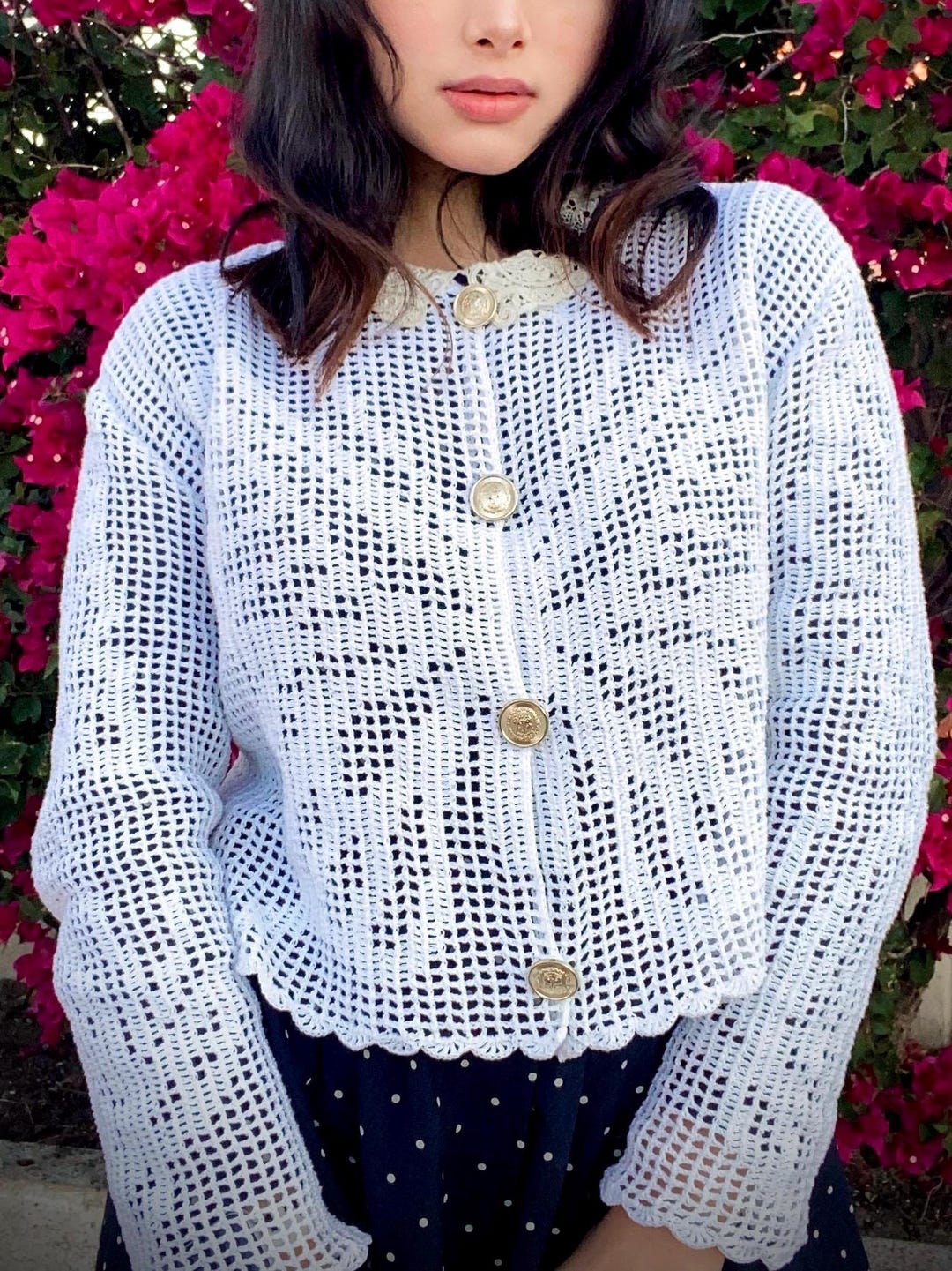 Filet Crochet Butterfly Cardigan Pattern Lace Crop Top Sweater Women's ...