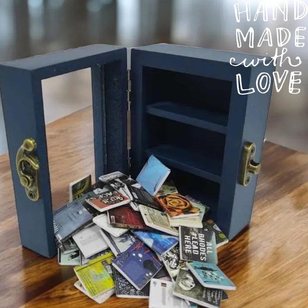 Mini Wooden Bookcase and Mini Books Handmade Anxiety Relief Bookshelf ...