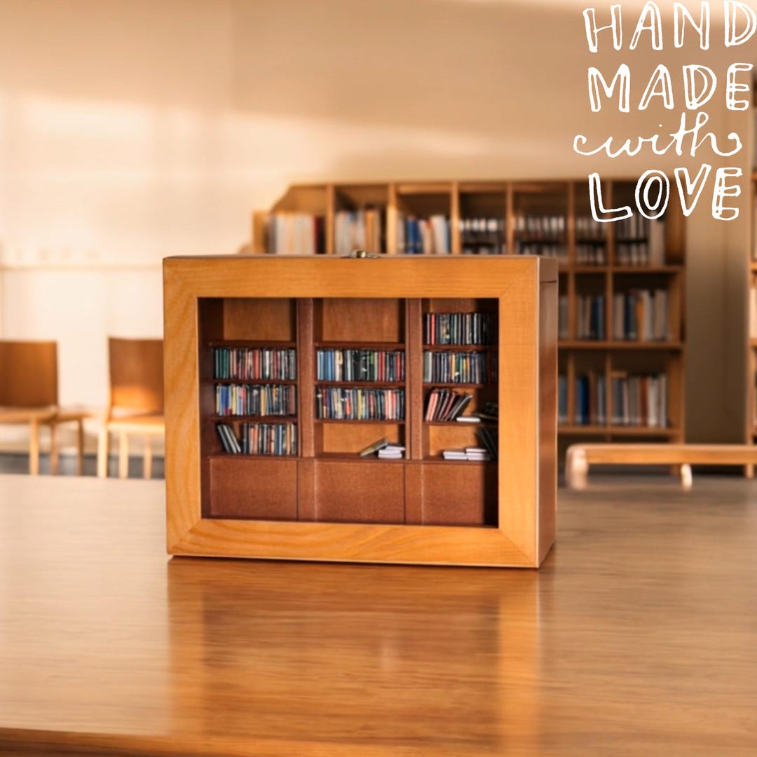 Handmade Wooden Anxiety Bookshelf With 200 Mini Books Tiny Bookcase for ...