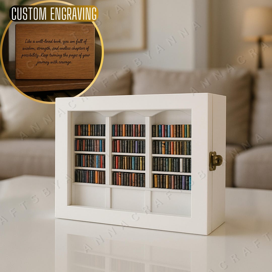 Handmade Wooden Anxiety Bookshelf With 200 Mini Books Tiny Miniature ...