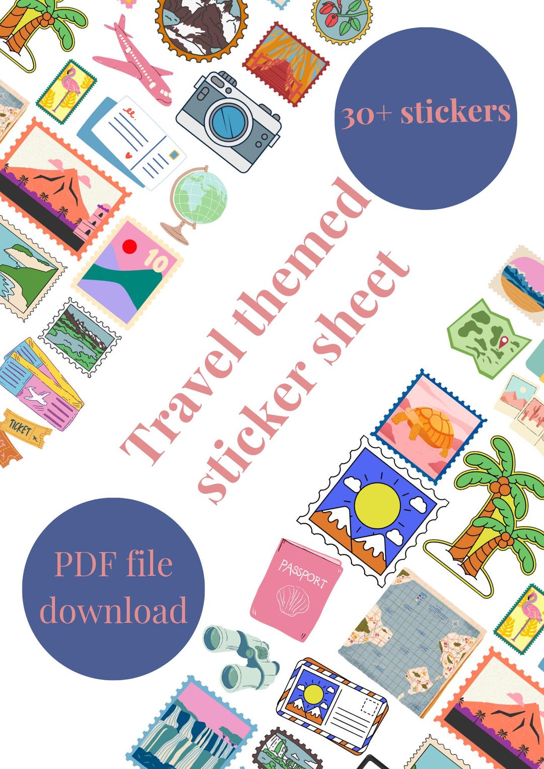 Travel Sticker Sheet (pdf), Printable Stickers, Journalling Stickers - Etsy