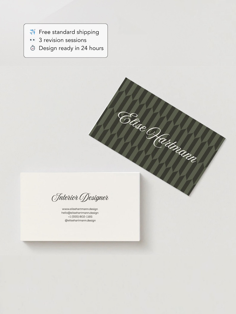 Custom Business Cards – Dark Green Pattern Design on Printed Cards - Etsy