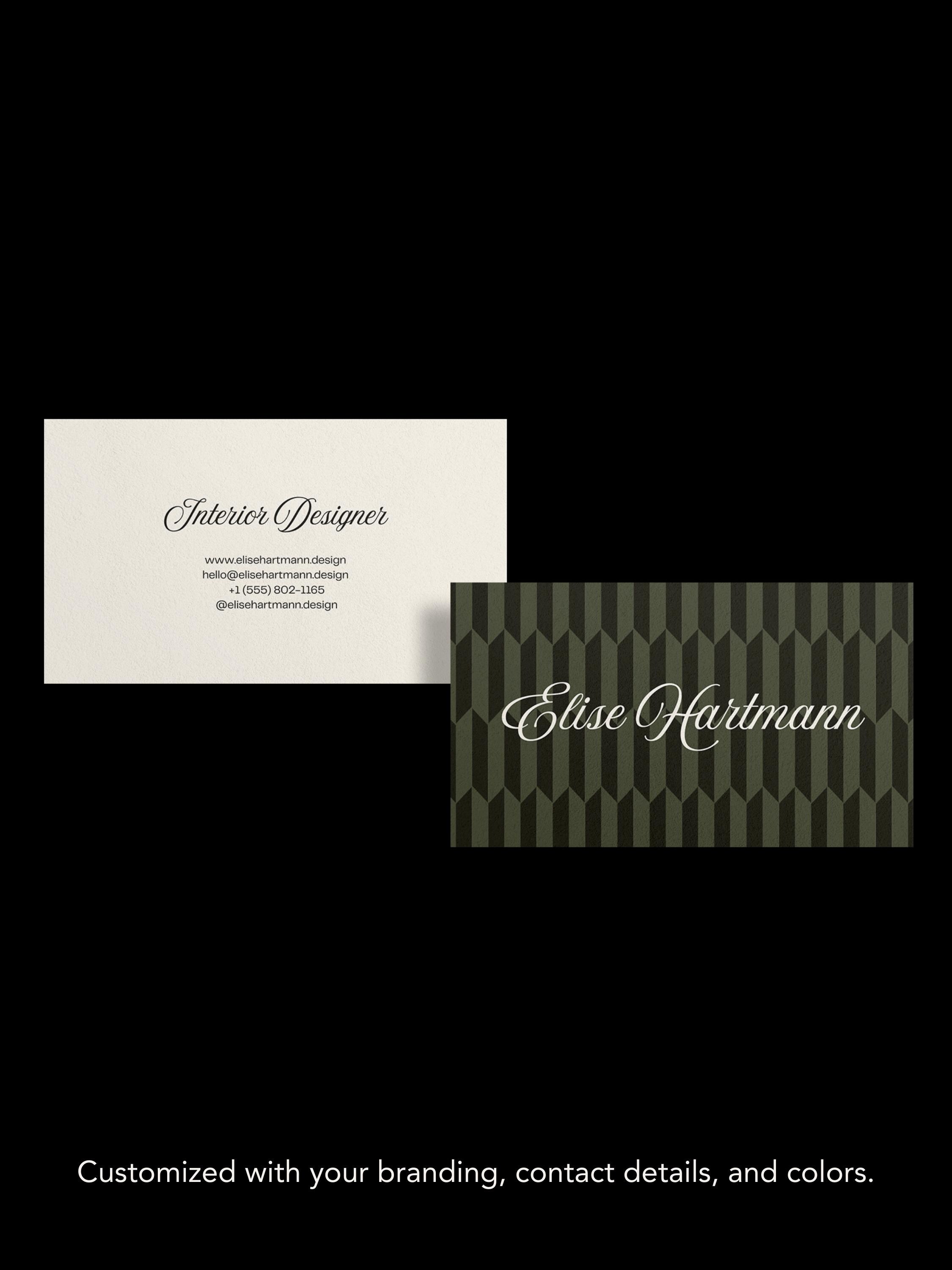 Custom Business Cards – Dark Green Pattern Design on Printed Cards - Etsy