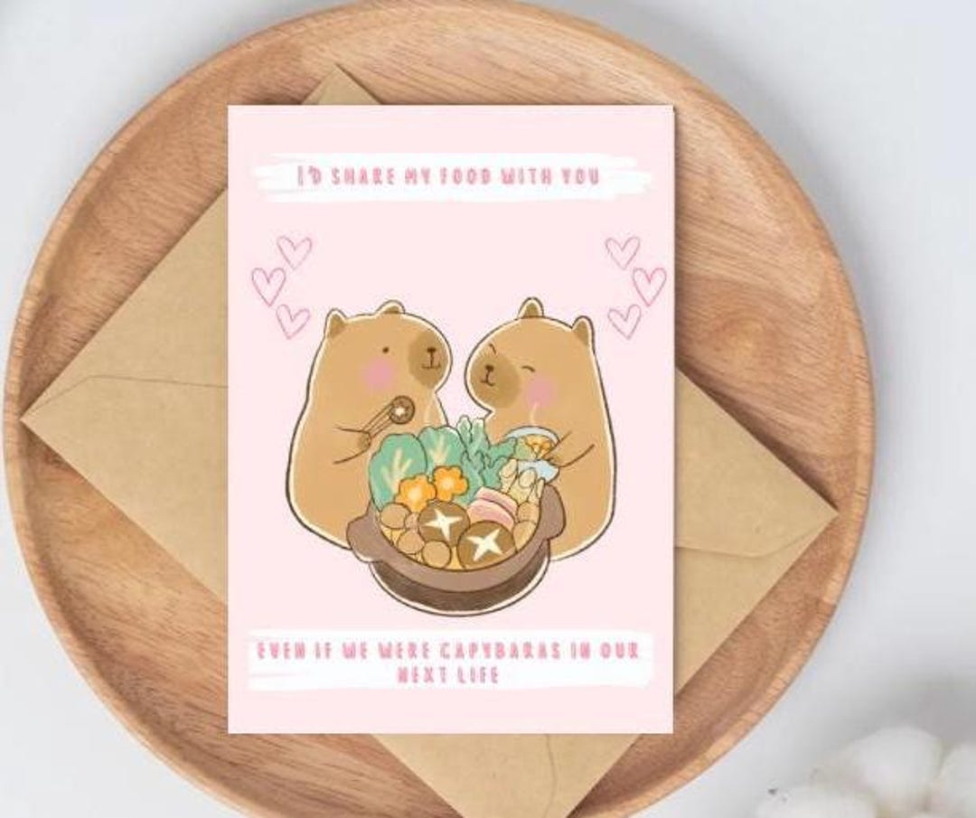 Cute Capybara Valentine’s Day Card– Love and Food Combo - Etsy