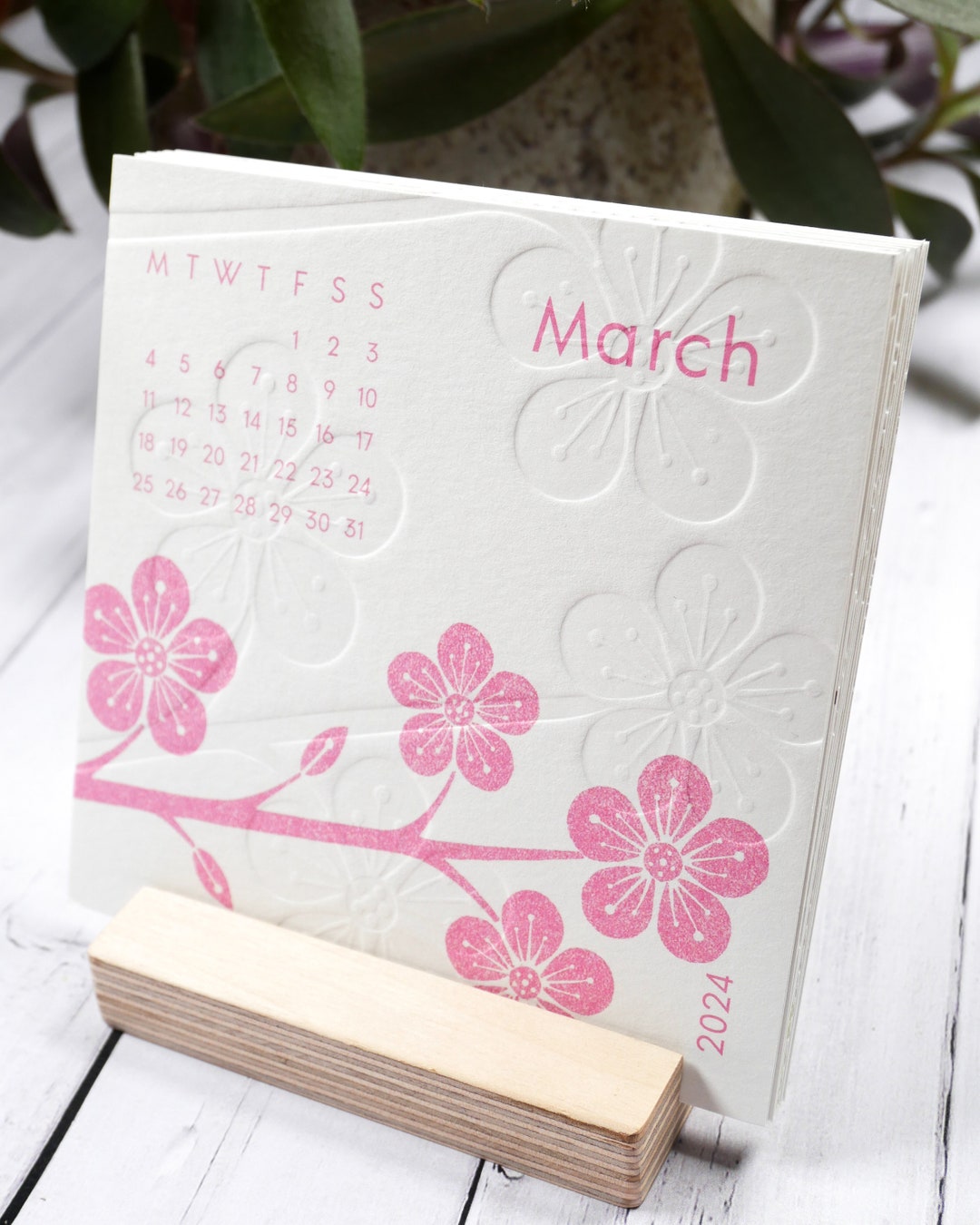 Flower and Plant Desk Calendar 2024, Hand Embossed Office Calendar ...