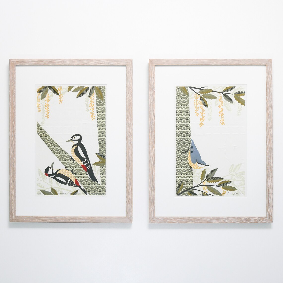 Lino Cut Woodpeckers at Kew Gardens Limited Edition Reduction | Etsy