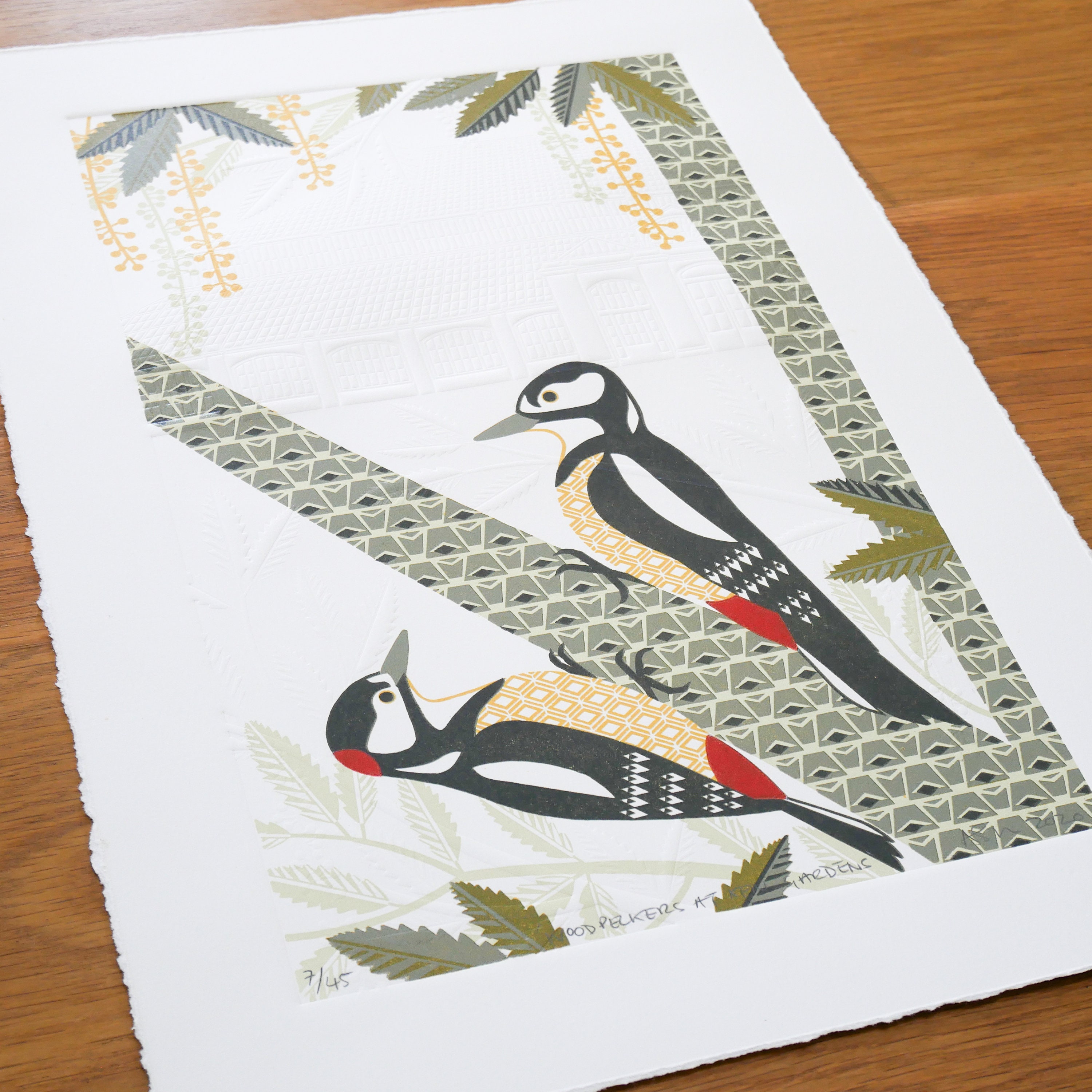 Lino Cut Woodpeckers at Kew Gardens, Limited Edition Reduction Print - Etsy