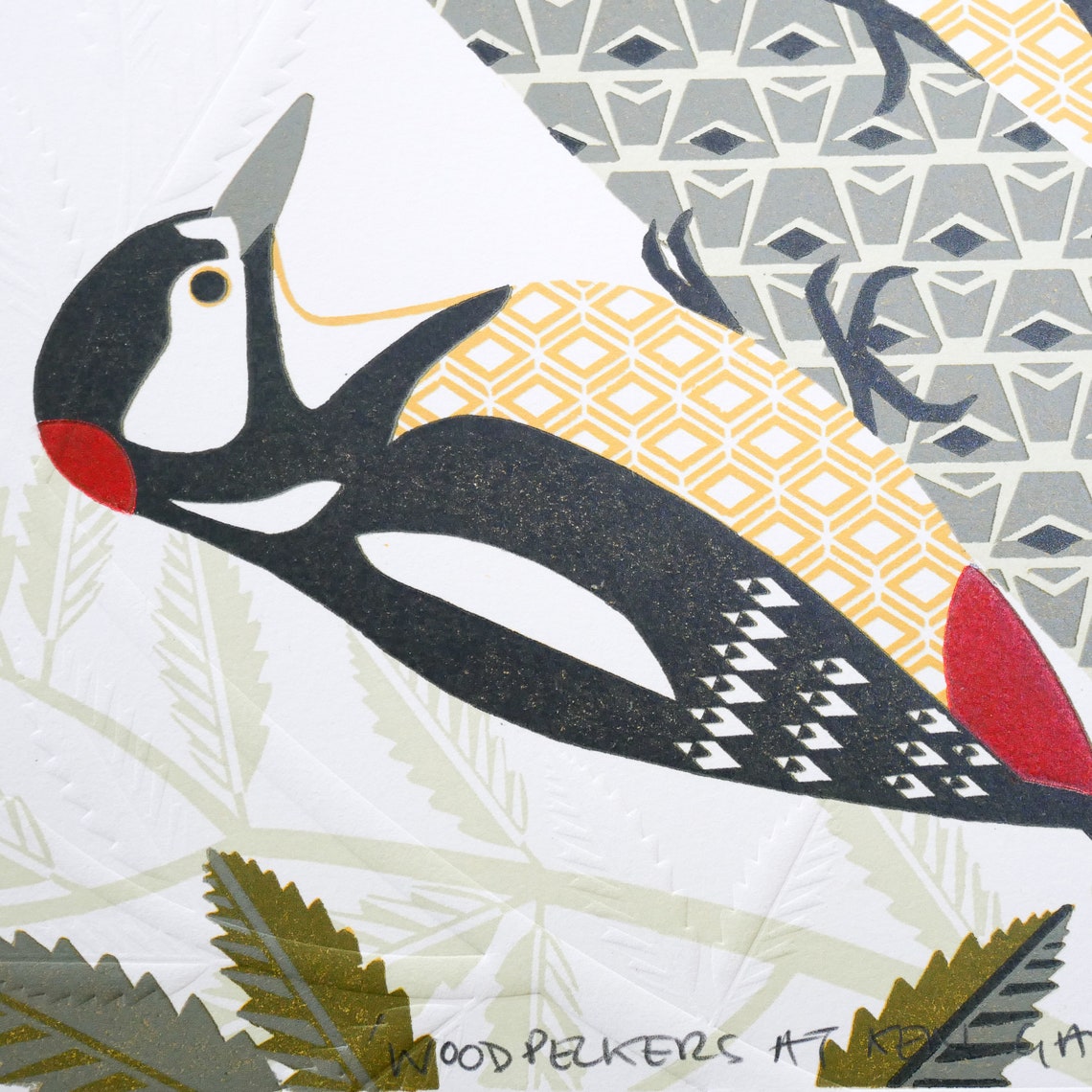 Lino Cut Woodpeckers at Kew Gardens Limited Edition Reduction | Etsy