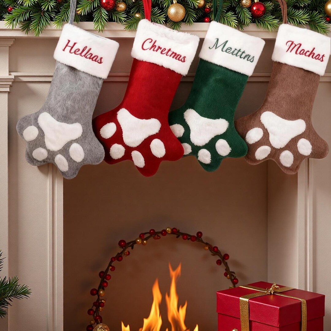 Personalized Paw Print Christmas Stocking,pet Stockings,embroidered ...