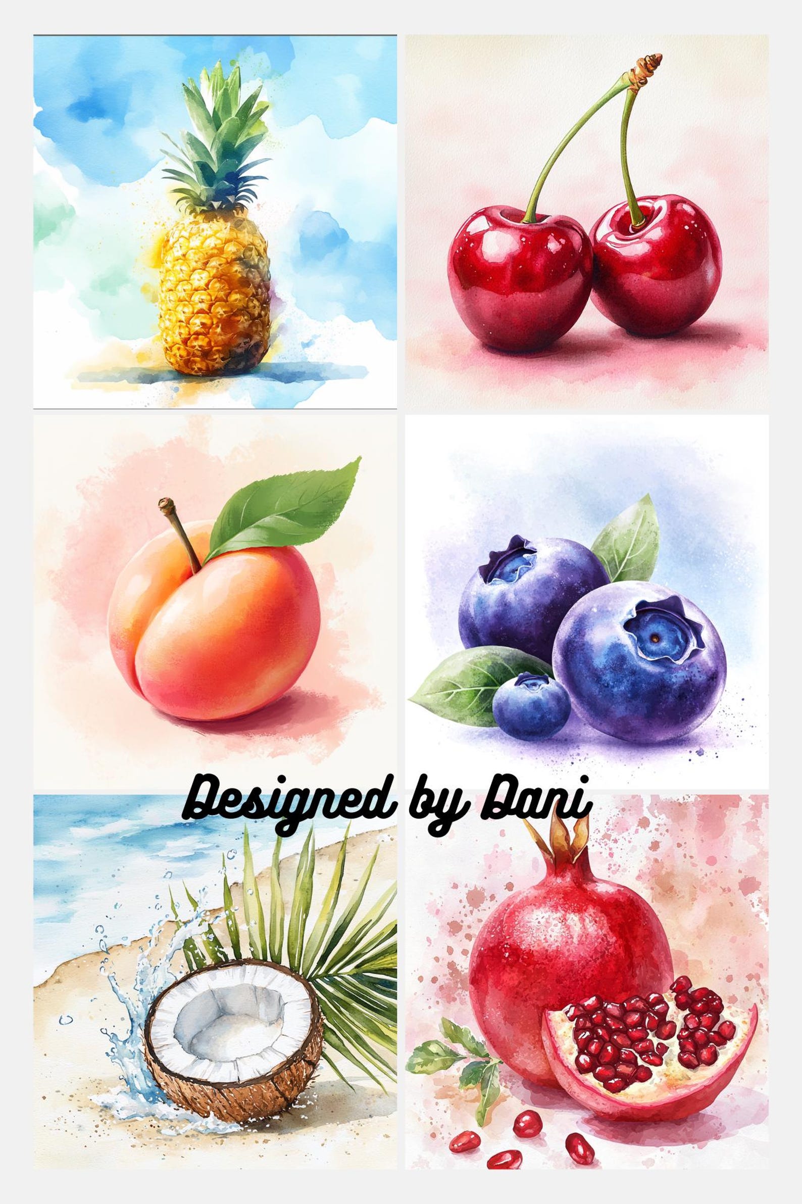 Summer Fruit Watercolor Clipart | Tropical Fruit PNG Bundle | Digital ...