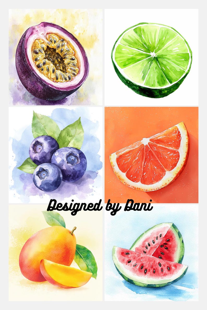 Summer Fruit Watercolor Clipart | Tropical Fruit PNG Bundle | Digital ...