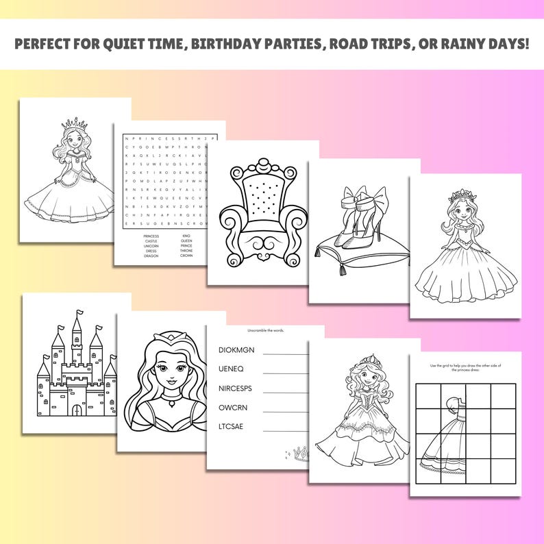 Princess Coloring & Activity Book - Printable - Etsy