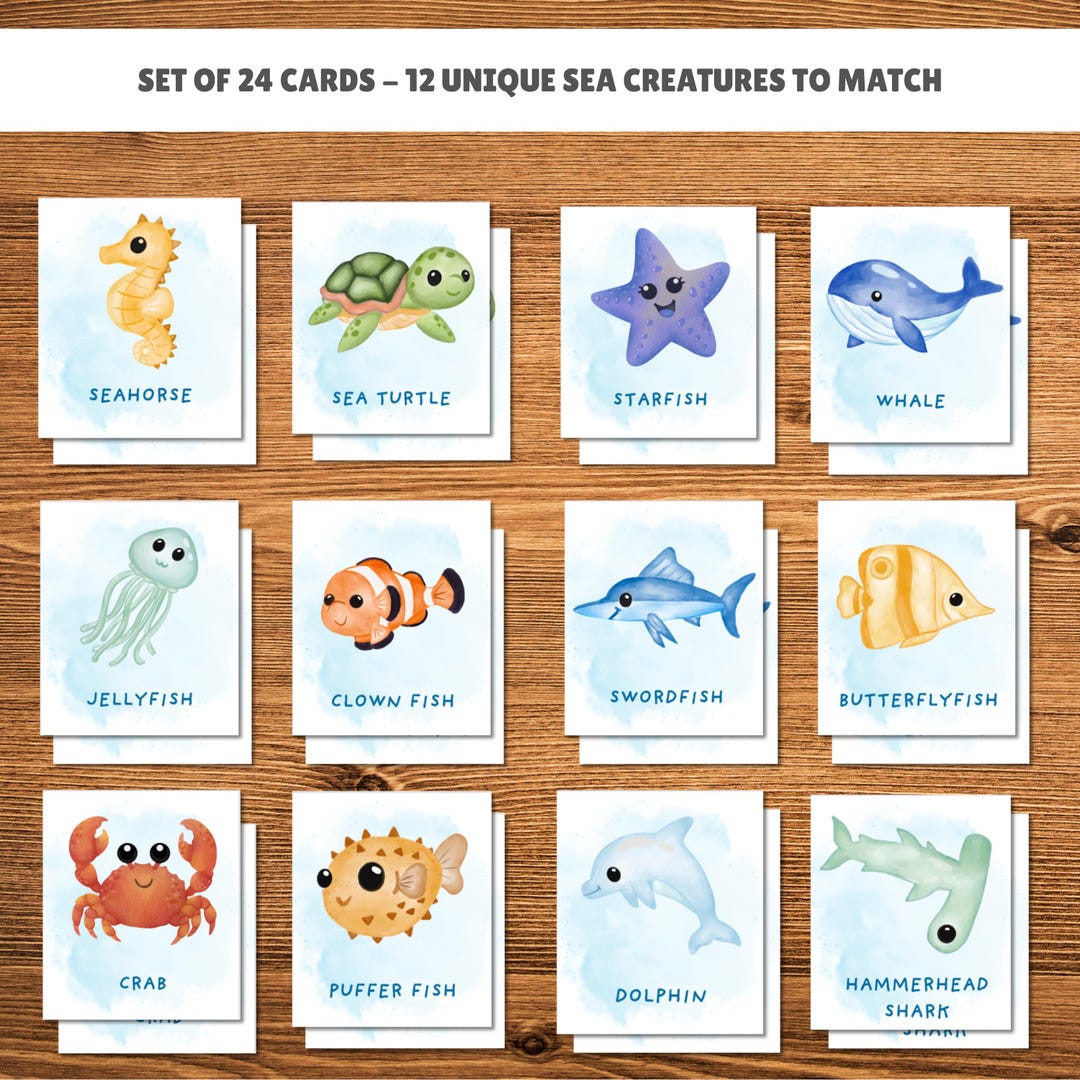 Sea Creatures Memory Game - Printable - Etsy