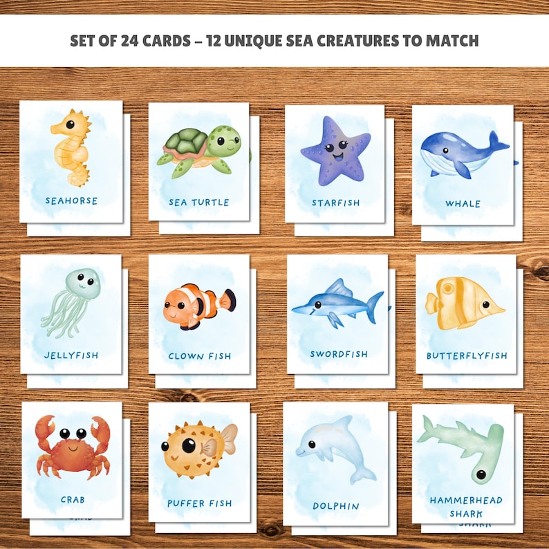 Sea Creatures Memory Game - Printable - Etsy