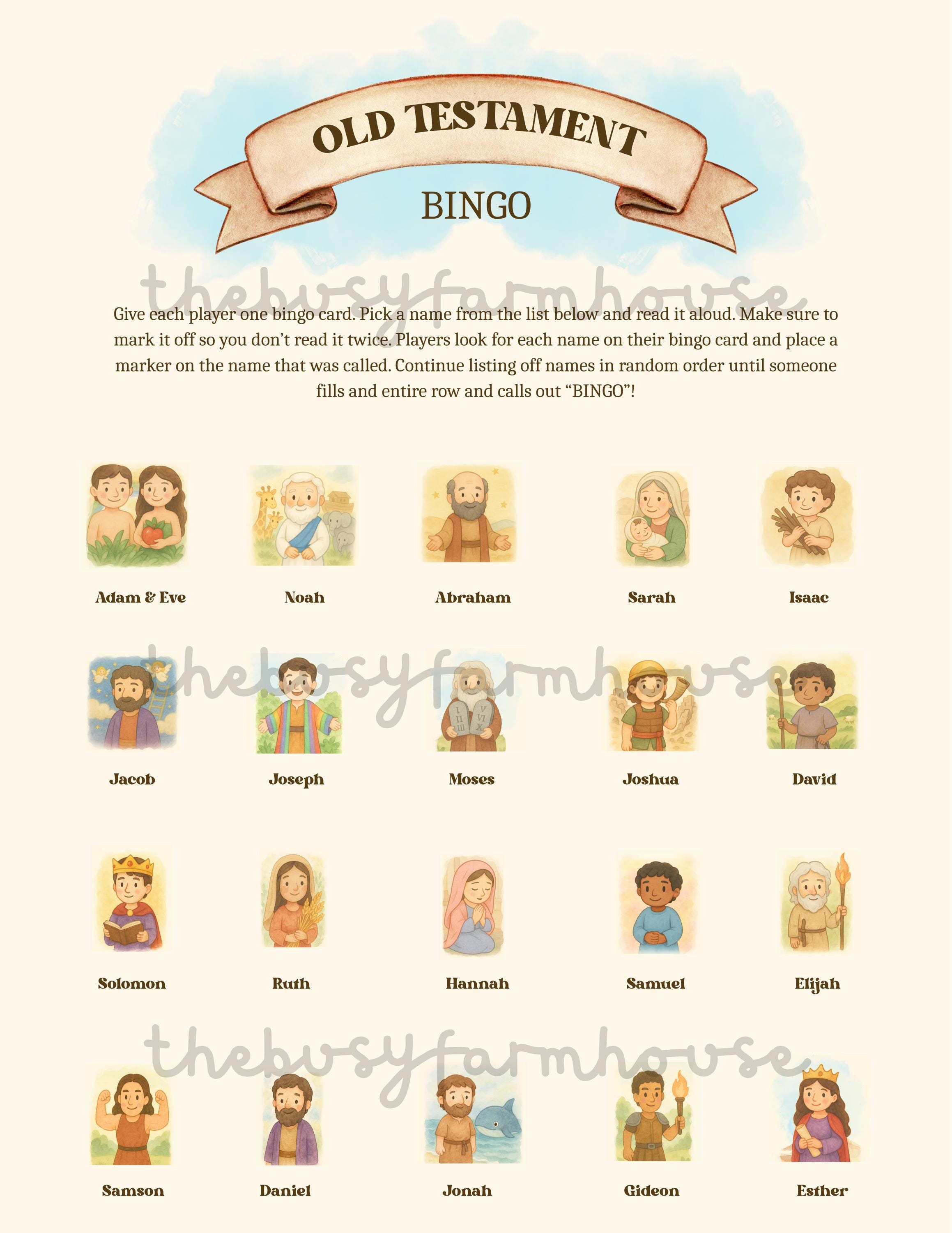 Old Testament Character BINGO (set of 24) - Printable | Bible Hero ...