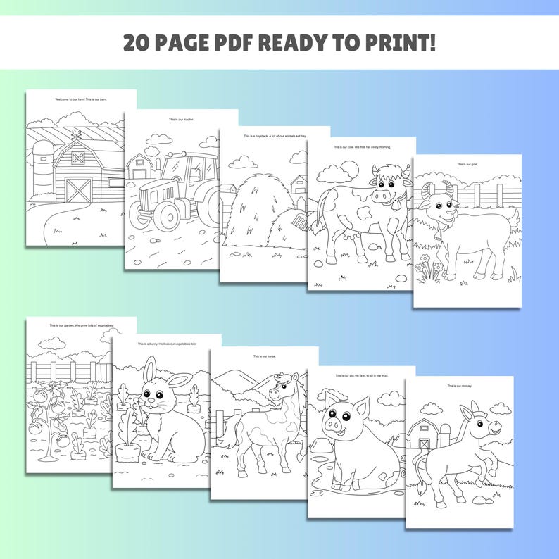 On the Farm Coloring Pages - Printable - Etsy