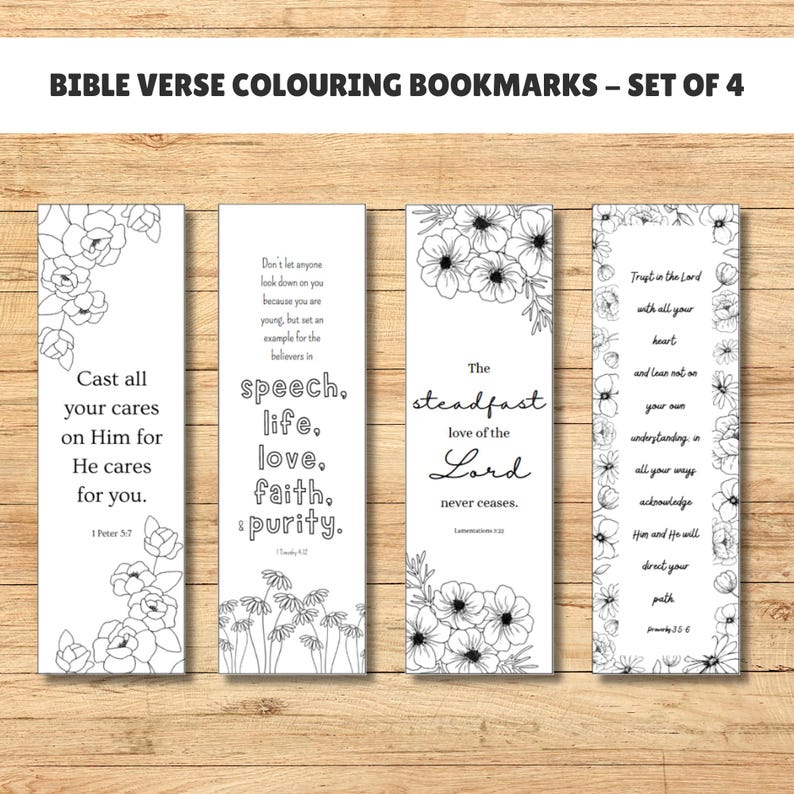 Bible Verse Coloring Bookmarks (set of 4) - Printable - Etsy