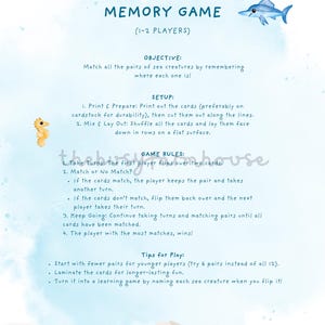 Sea Creatures Memory Game - Printable - Etsy