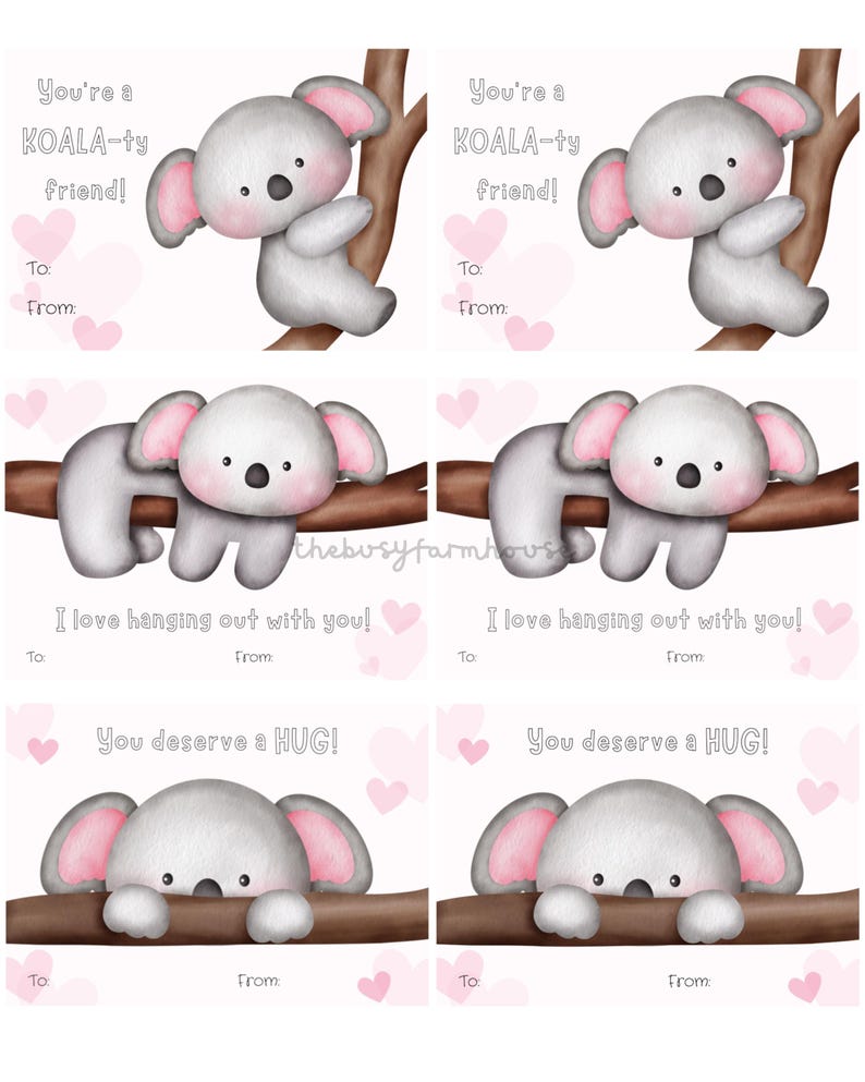 Koala Valentine's Cards - Printable - Etsy