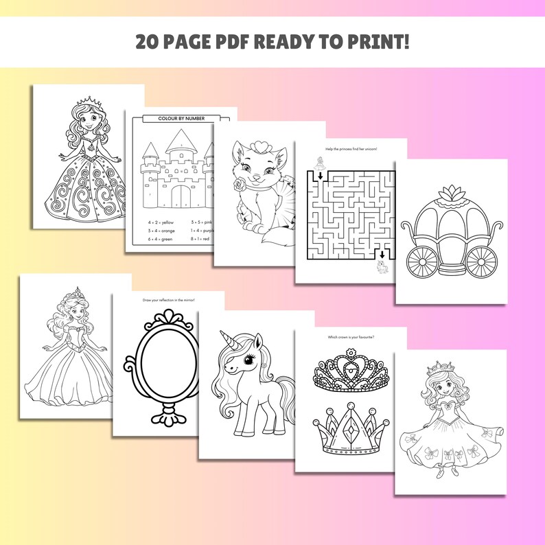 Princess Coloring & Activity Book - Printable - Etsy