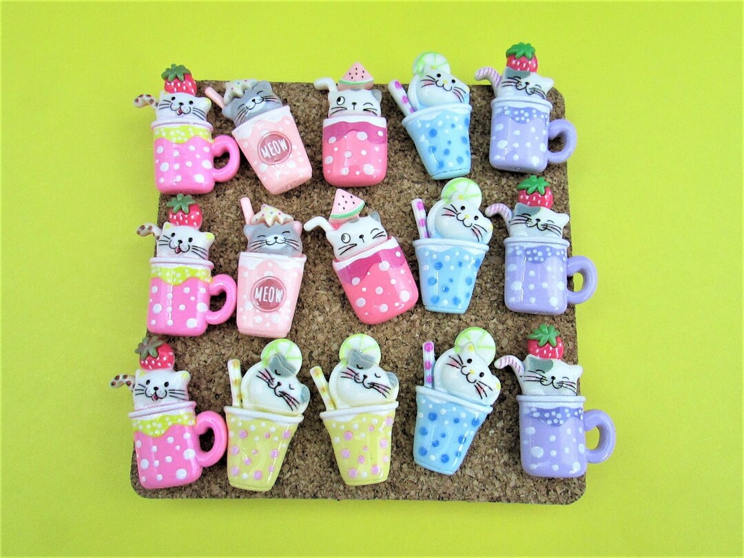 Kawaii Cats in Summer Cups Push Pins, Cute Kitty Kids Dorm Room ...