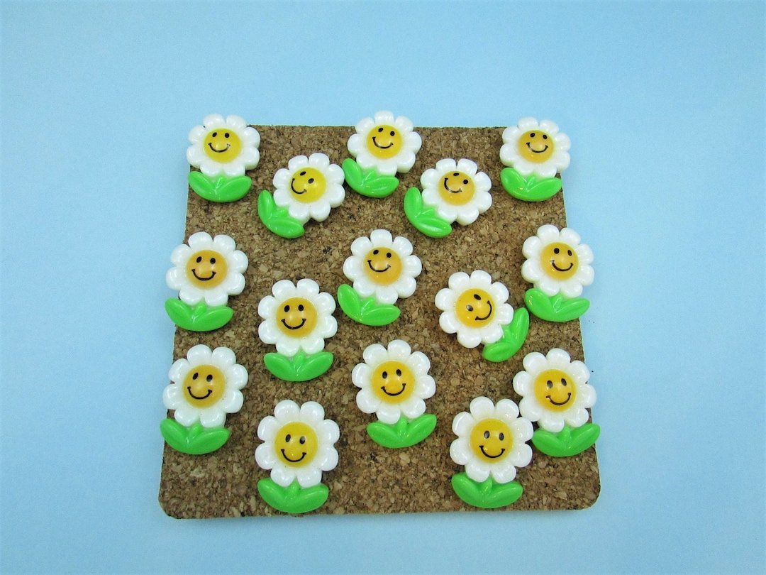 15 Smiling Daisy Push Pins, Office Coworker Student Teacher Gift, Happy ...