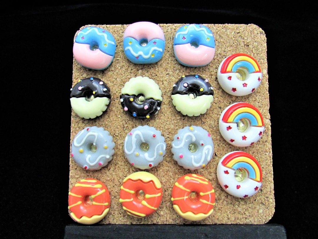 15 Fun Kawaii Donut Push Pins, Mix & Match Push Pins to Customize Your ...