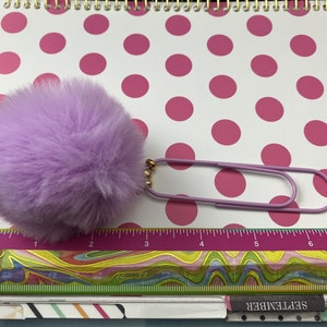 Giant 4 Inch Paper Clip With Purple Faux Fur Pom, Kawaii Bookmark for ...