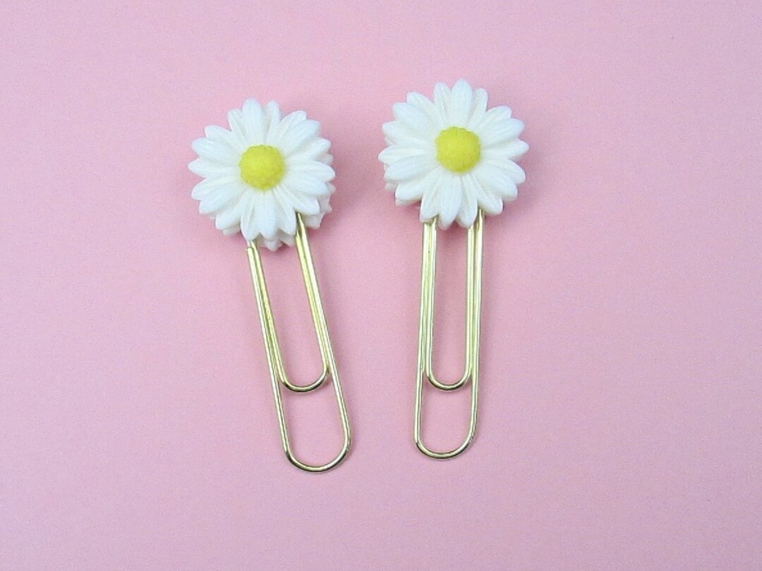 2 White Daisy Paper Clip Bookmarks, Spring Summer Bookmark Stationery ...