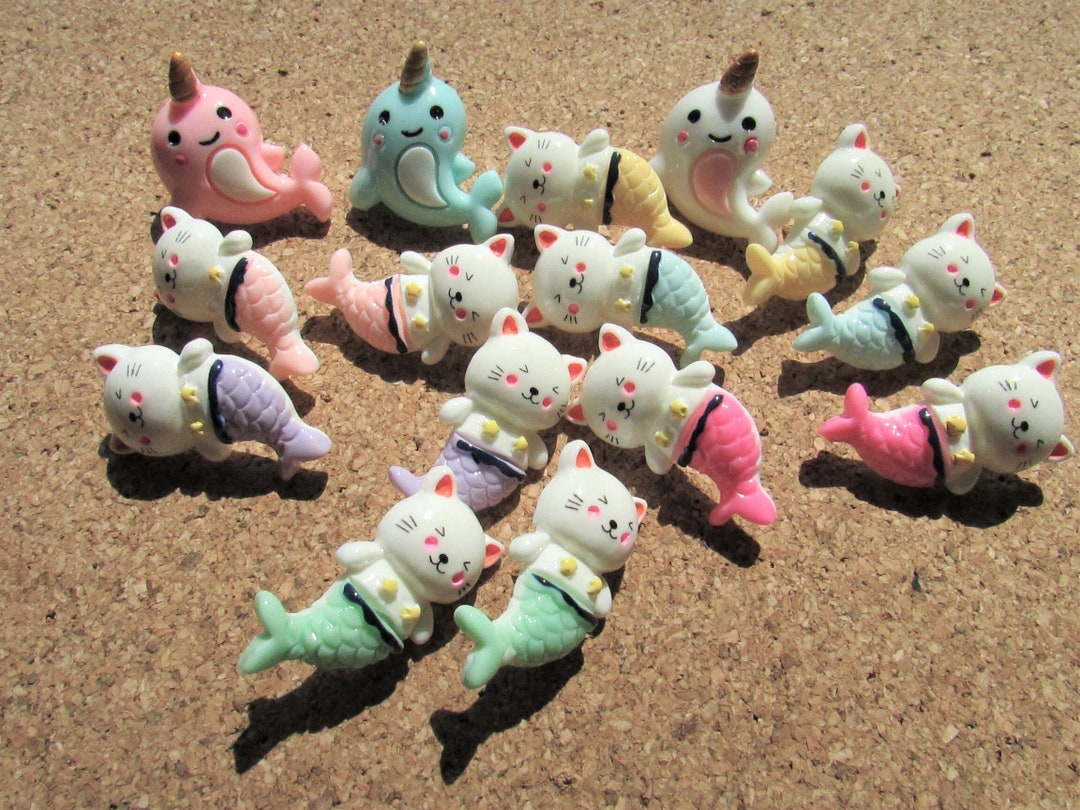 15 Cat Mermaid Push Pins & Narwhal Push Pins, Ocean Beach Home School ...