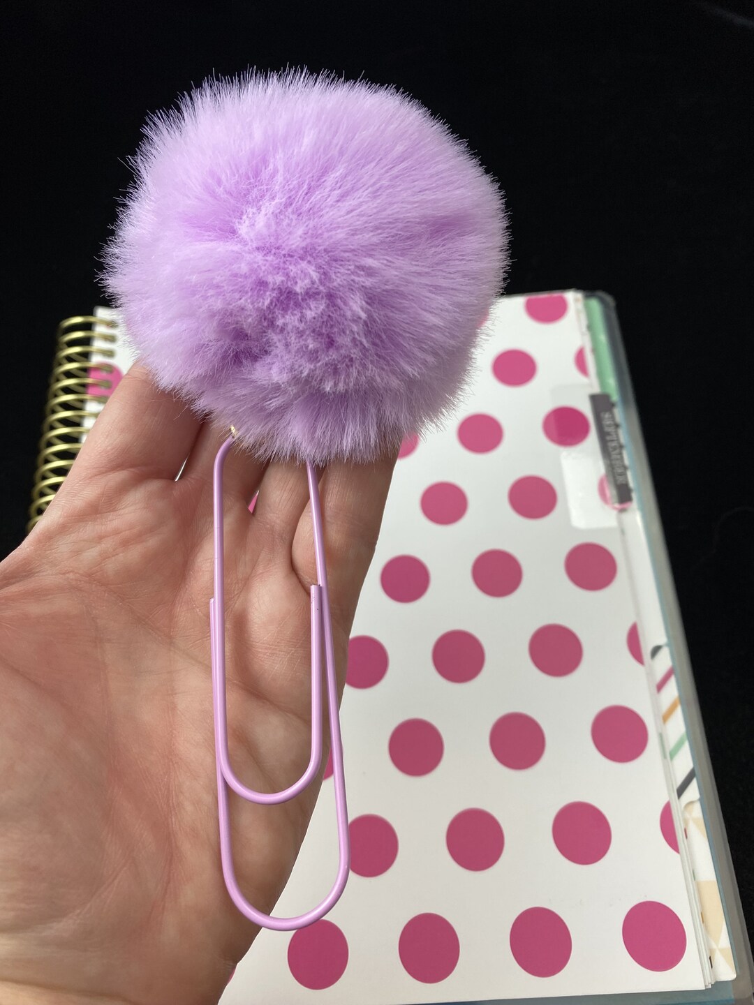Giant 4 Inch Paper Clip With Purple Faux Fur Pom, Kawaii Bookmark for ...
