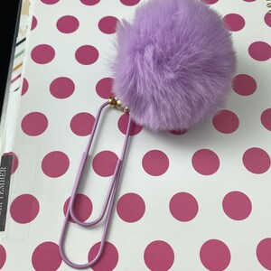 Giant 4 Inch Paper Clip With Purple Faux Fur Pom, Kawaii Bookmark for ...