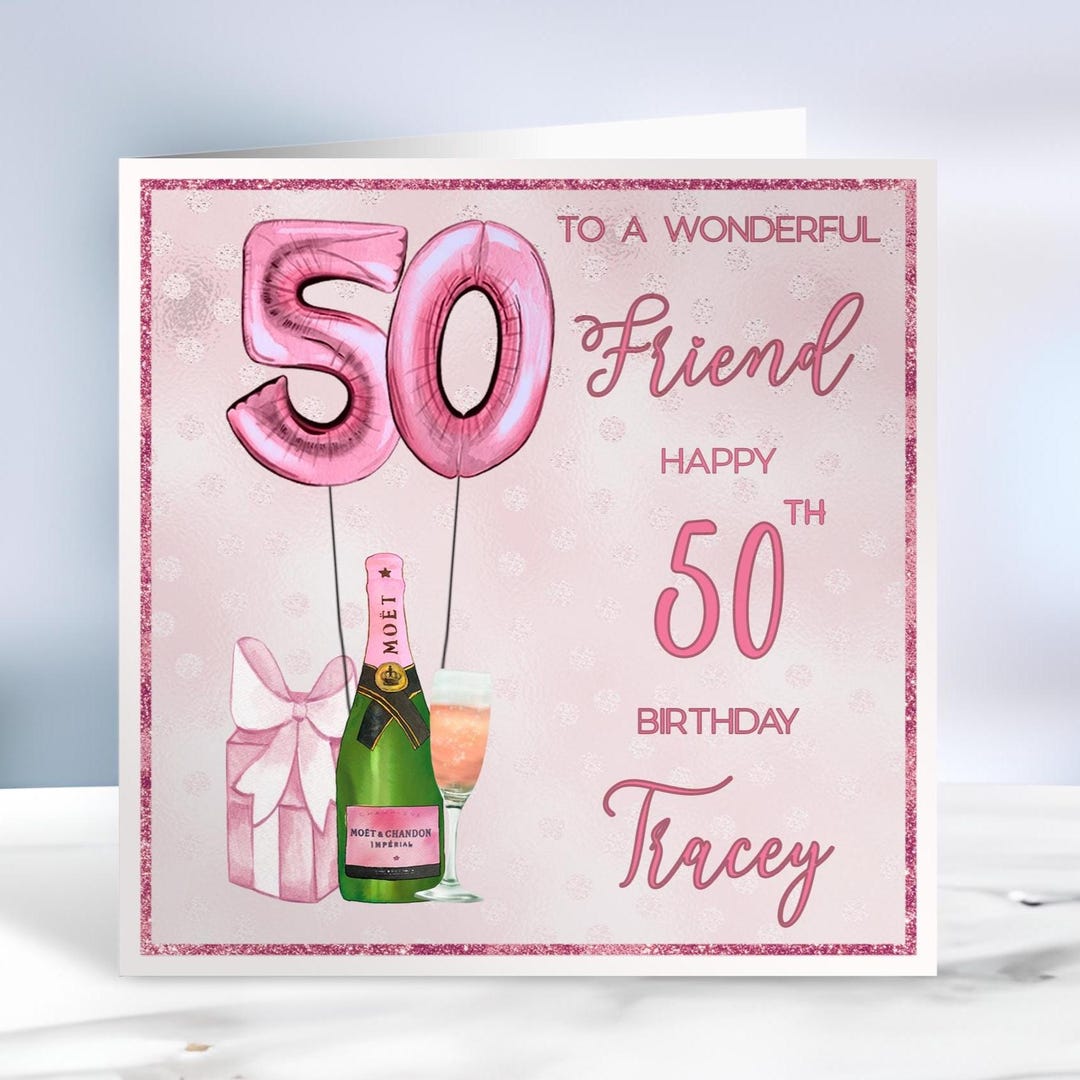 Friend Personalised 50th Birthday Card | Pink Handmade Greetings Card ...