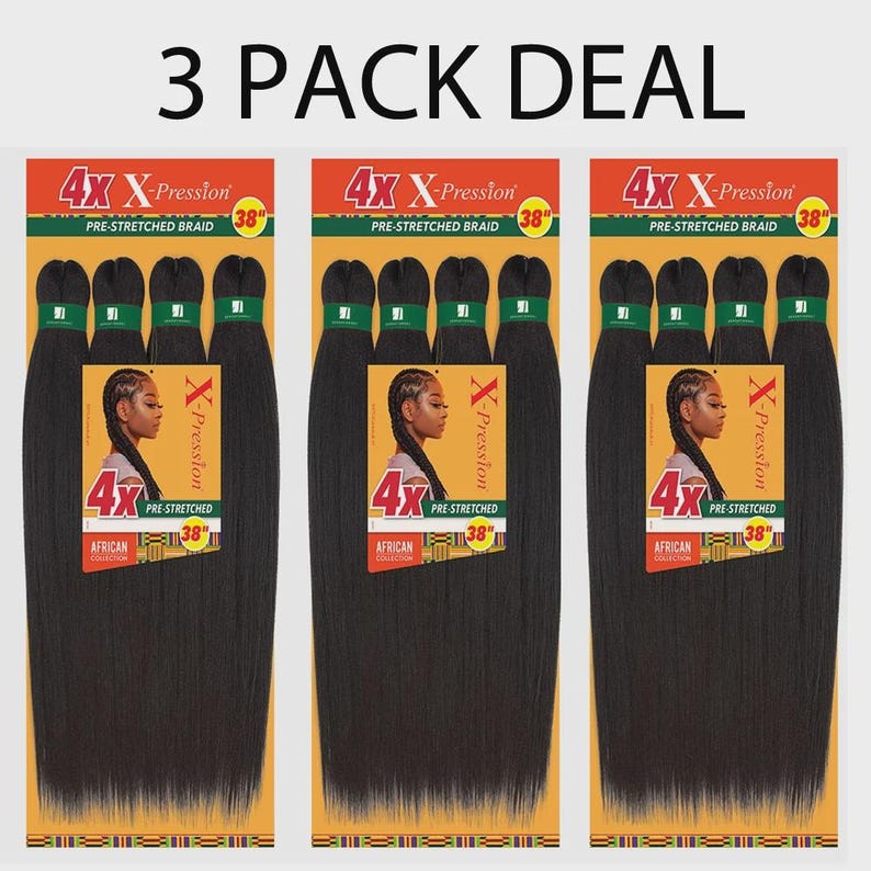 Xpression(4x) 38inches,{3 Packs Deal }pre-stretched X-pression Braiding ...