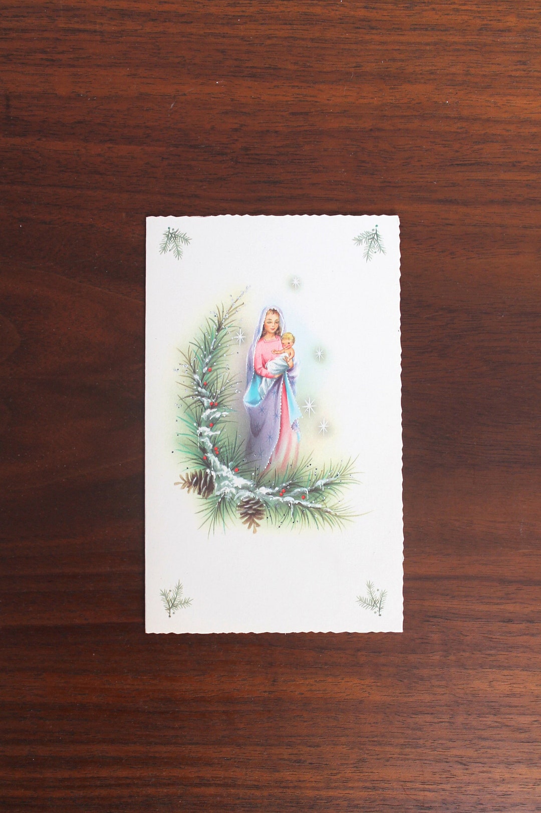Vintage Christmas Card Mary and Jesus 1950's Glitter Unused - Etsy