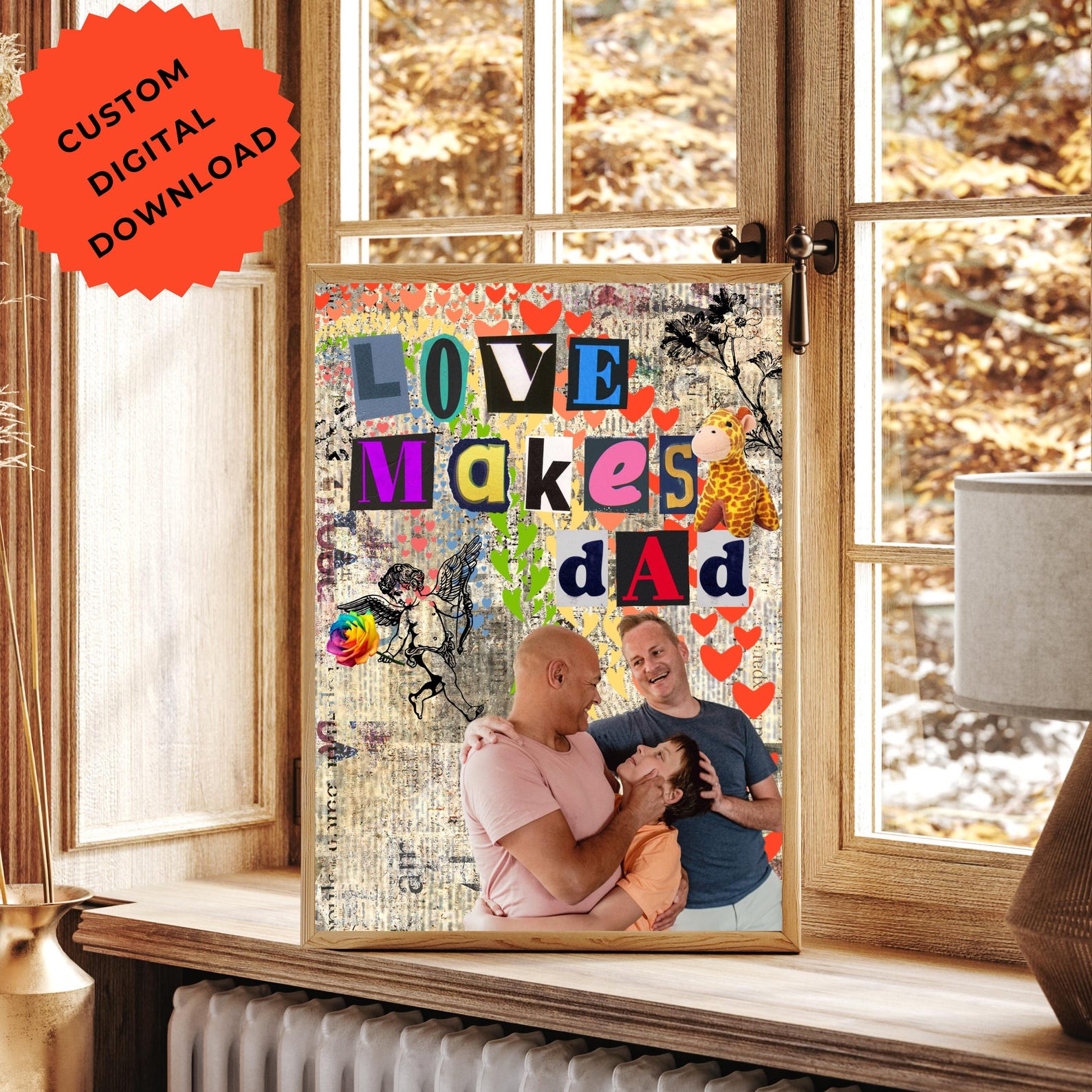 Gay Couple Father’s Day Poster, Custom Colorful LGBTQ Family Print ...