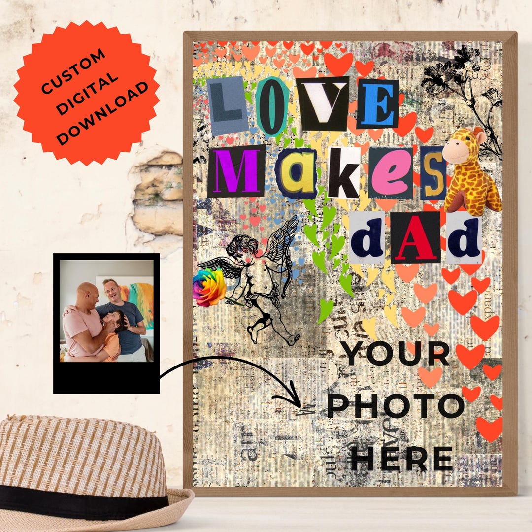 Gay Couple Father’s Day Poster, Custom Colorful LGBTQ Family Print ...