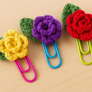 Handmade Crochet Mini Rose Paperclip Bookmarks - Etsy