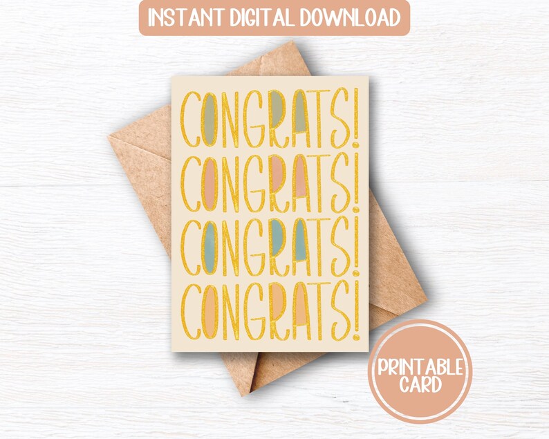 Printable Congratulations Card - Instant Digital Download – Hand-drawn ...