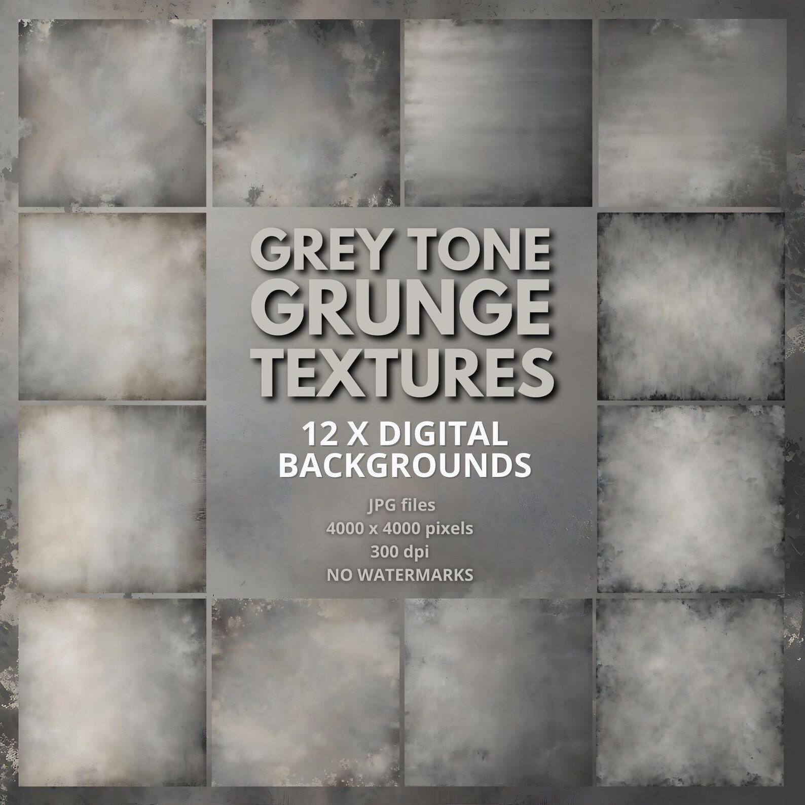 Variety Pack of 12 Grey Grunge Textures - Instant Download Backgrounds ...