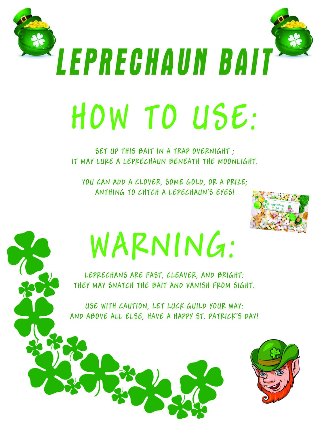 Leprechaun Bait Letter Printable · St Patrick's Day Bait Kids Preschool ...