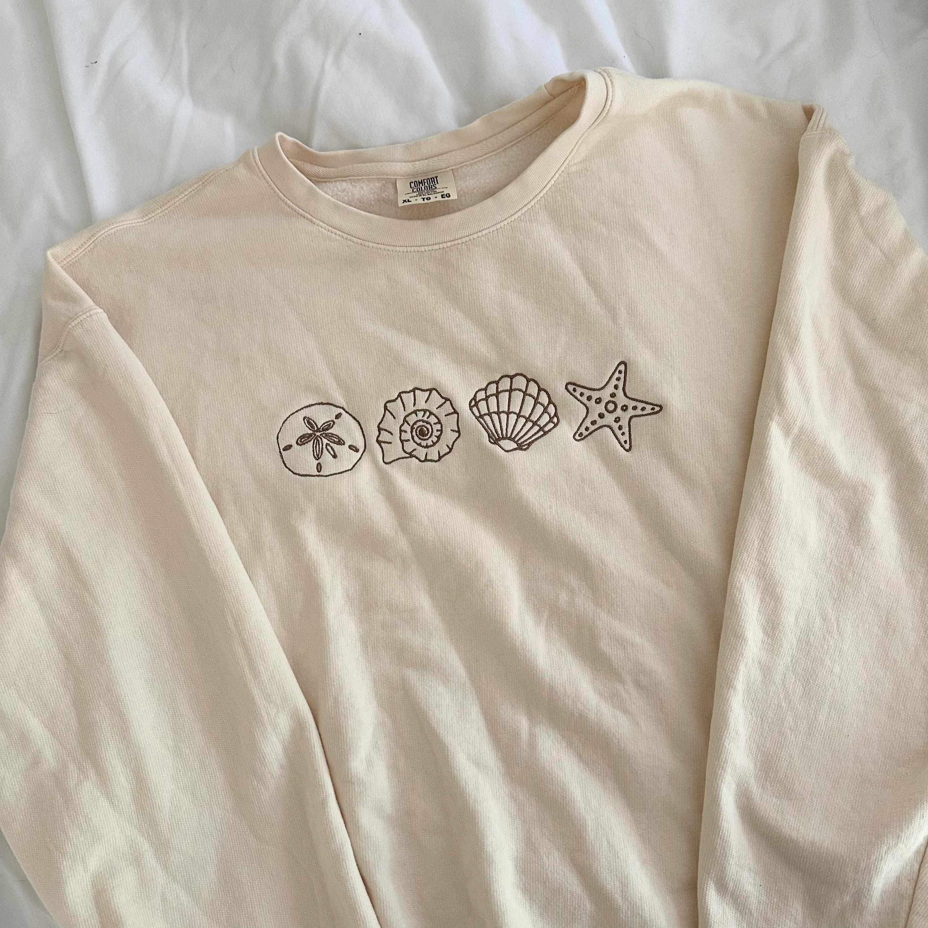 Seashells Embroidered Crewneck Sweatshirt Comfort Colors Summer Beach ...