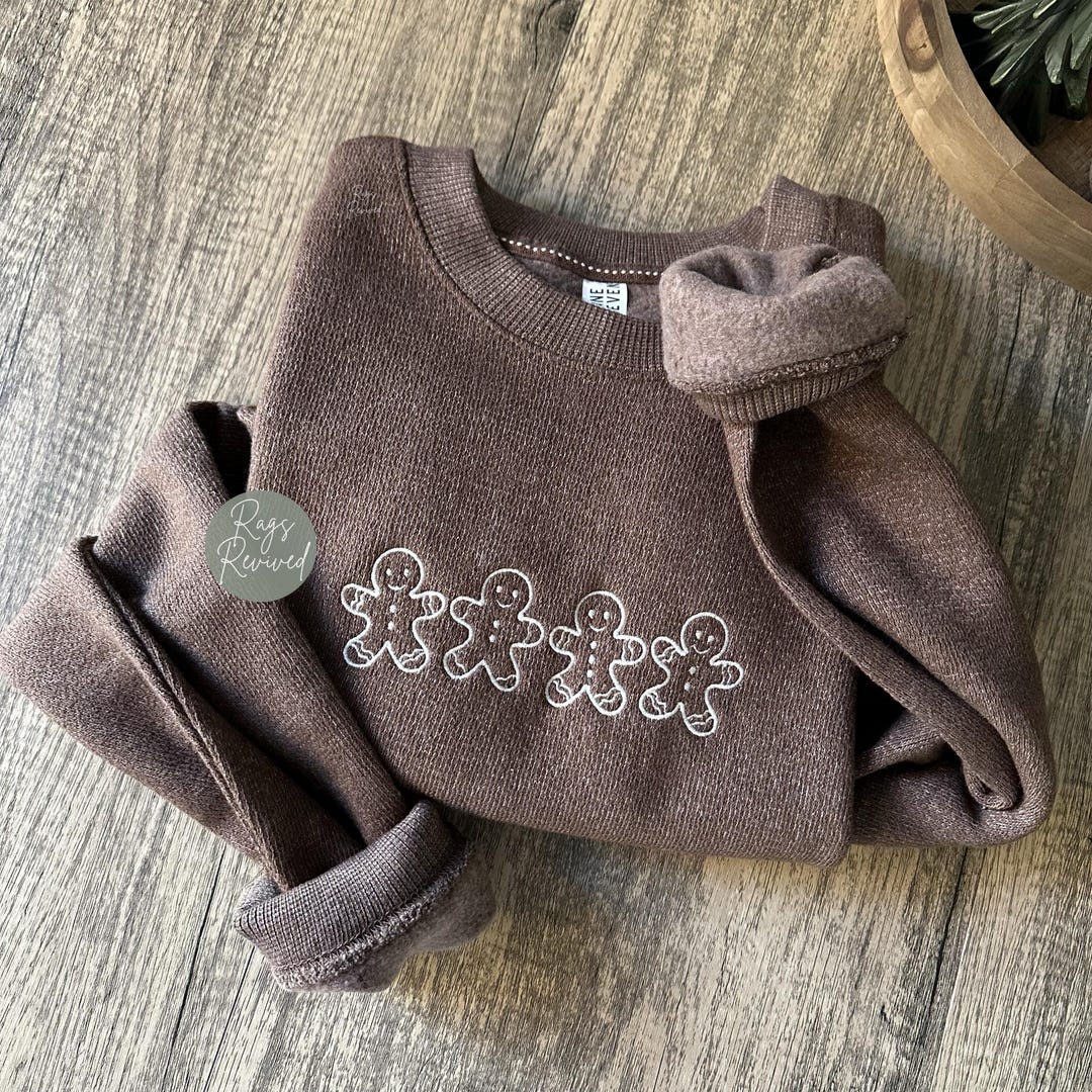Embroidered Gingerbread Christmas Sweater Gift Holiday Cozy Fleece ...