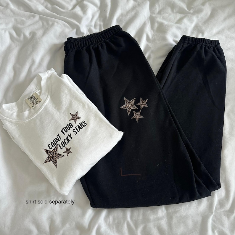 Leopard Print Star Sweatpants: Black Unisex Joggers - Etsy