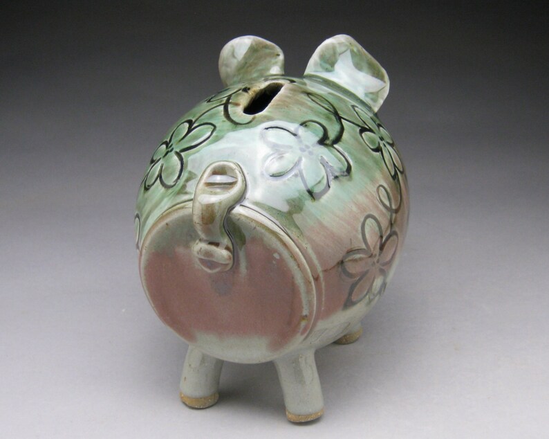 Ceramic Piggy Bank With Whimsical Flower Design Made to | Etsy