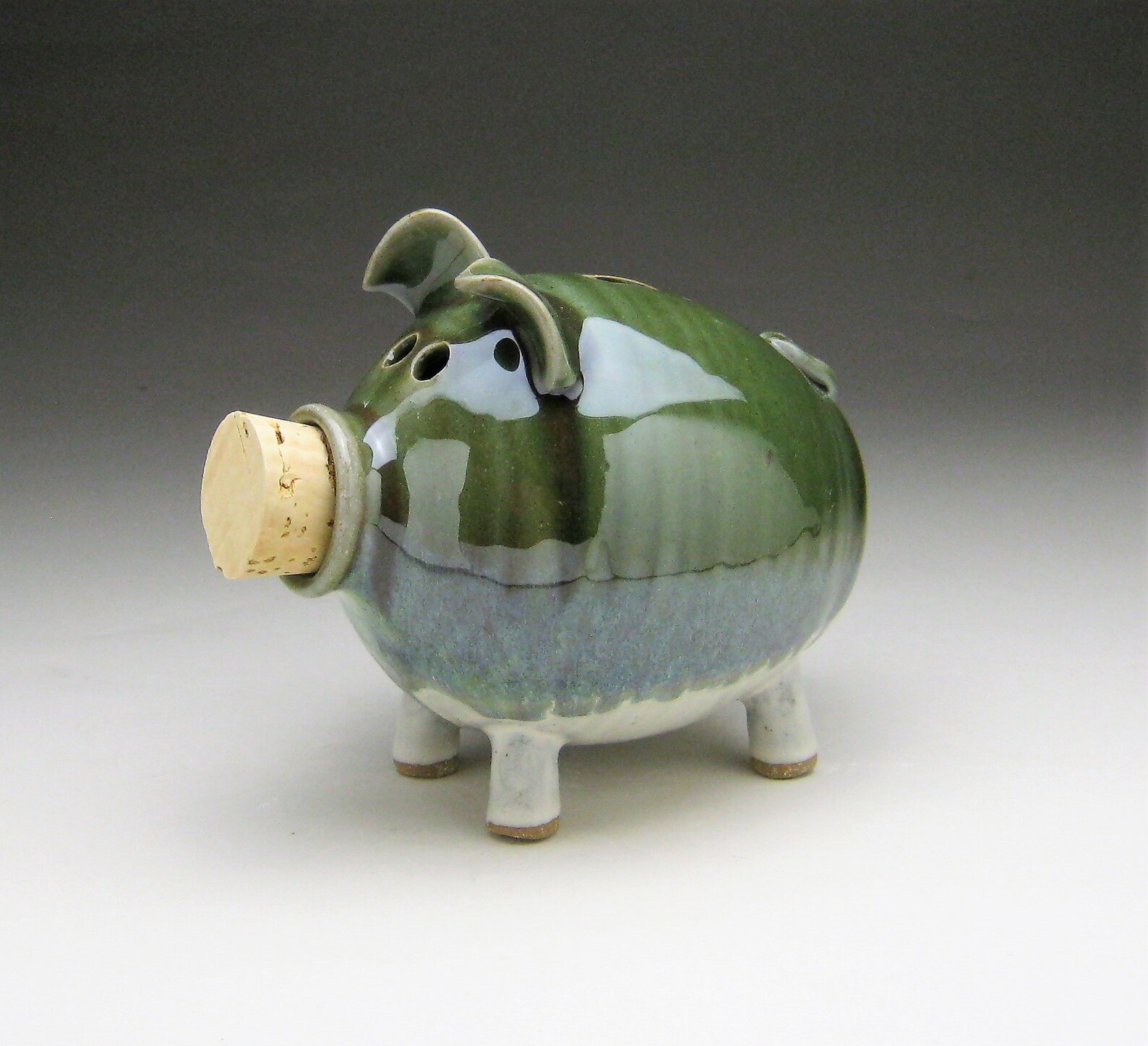 Ceramic Piggy Bank in Green and White - Made to Order - Etsy