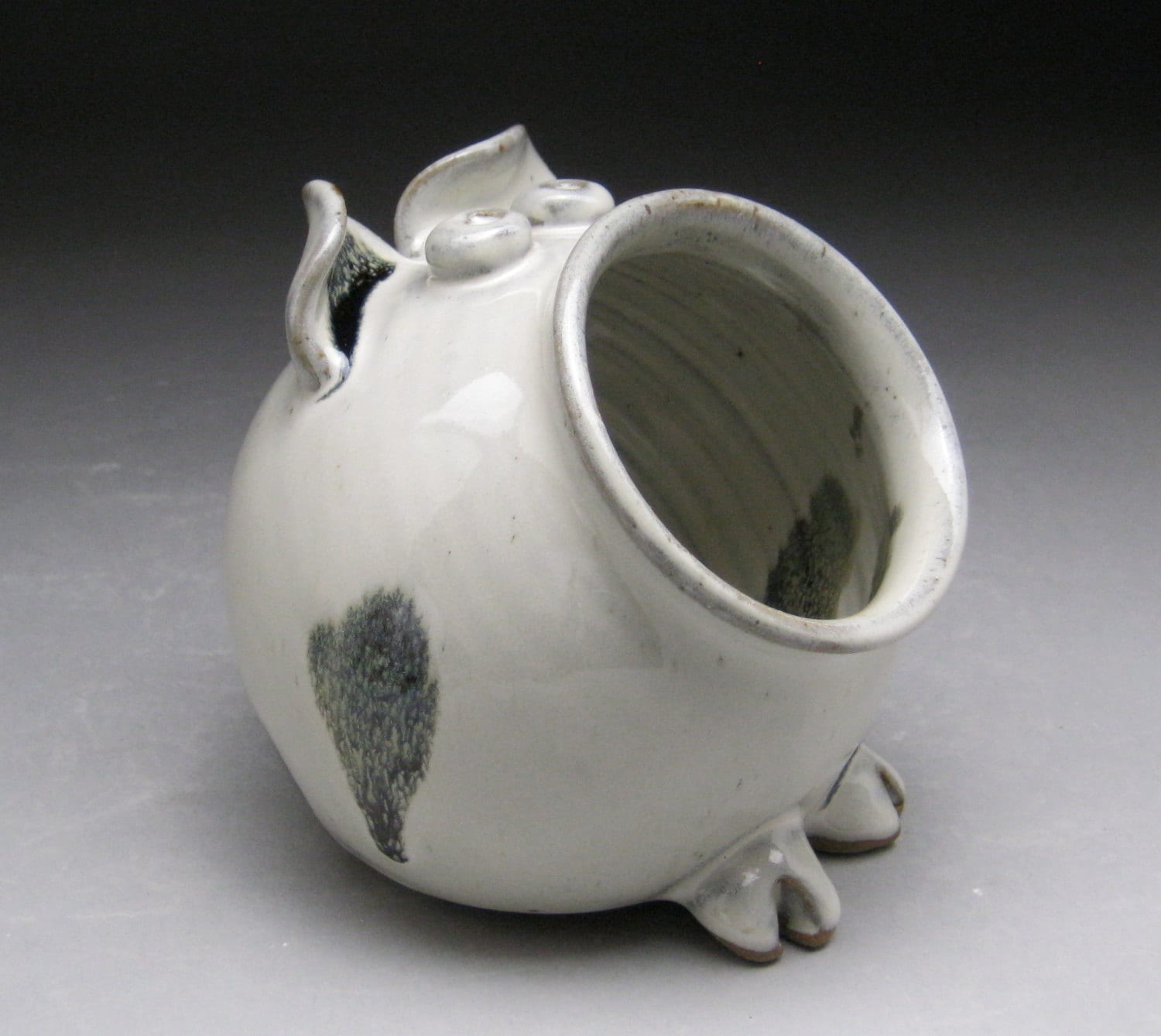 Ceramic Salt Pig Pig Jar Salt Cellar White With Black | Etsy