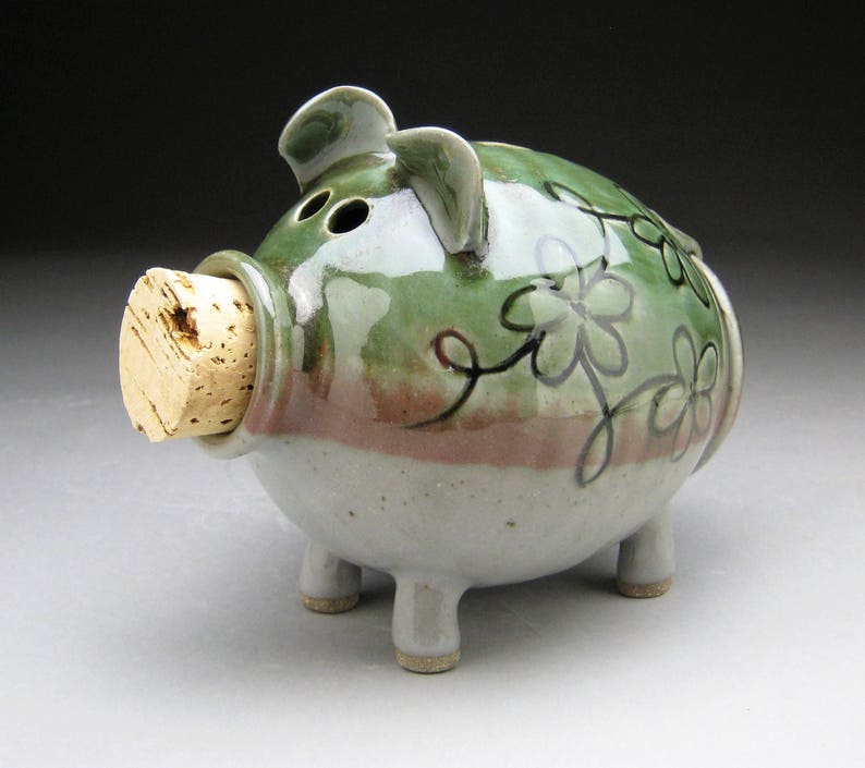 Ceramic Piggy Bank With Whimsical Flower Design Made to | Etsy