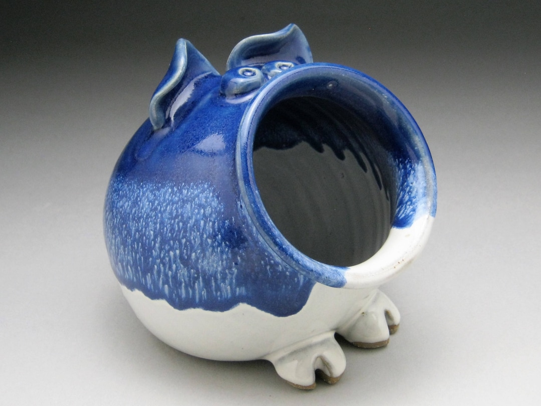 Ceramic Salt Pig - Pig Jar - Candy Dish - Blue and White - Made to ...
